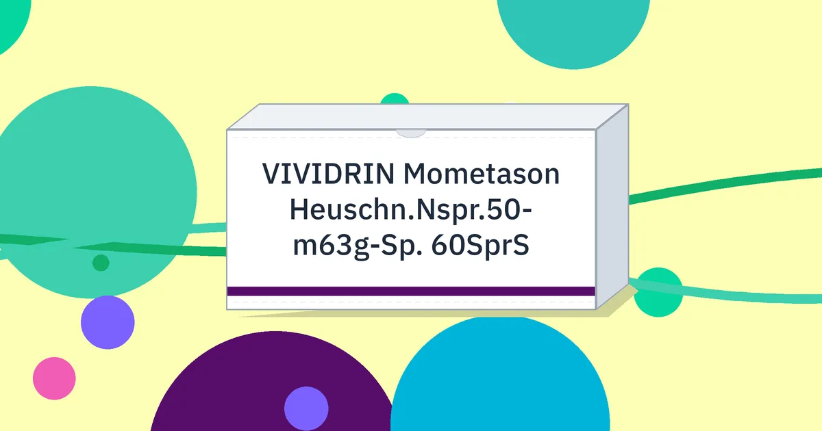 Symbolbild: Packung mit der Aufschrift VIVIDRIN Mometason Heuschn.Nspr.50-m63g-Sp. 60SprS (PZN 16581341) – Verfügbarkeit und Bezug in Apotheken in Frankfurt am Main