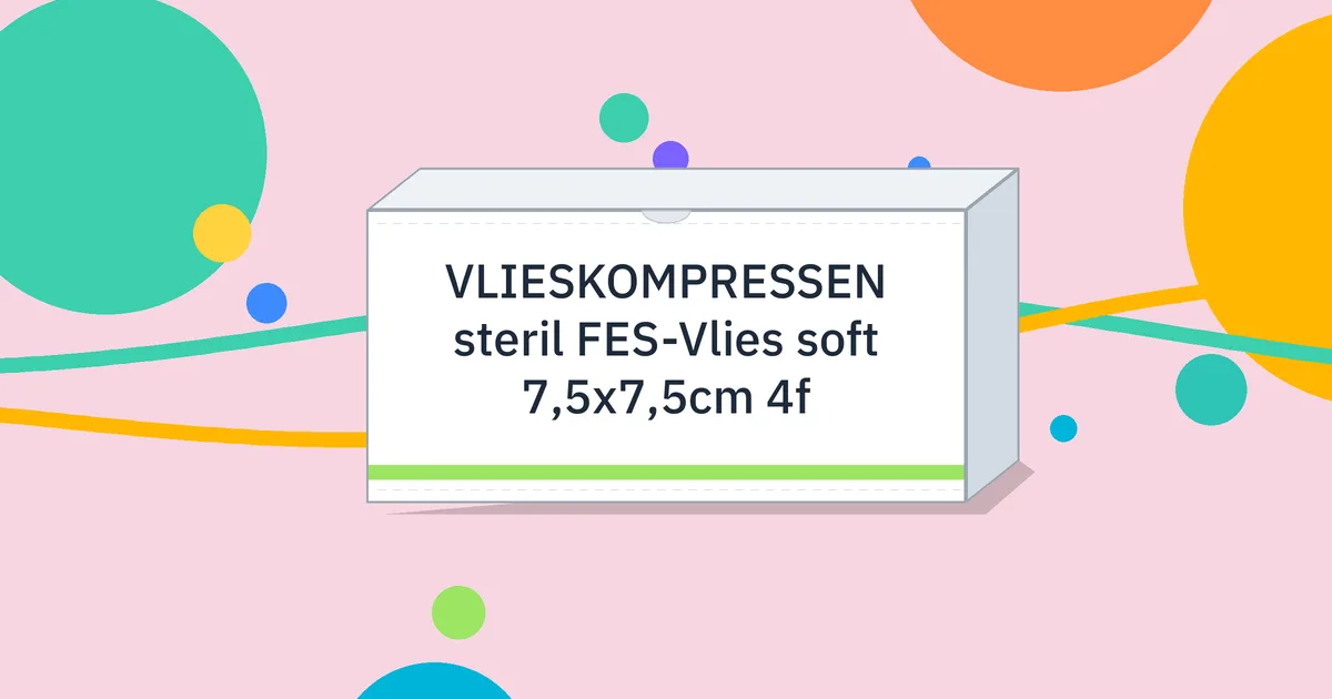 Symbolbild: Packung mit der Aufschrift VLIESKOMPRESSEN steril FES-Vlies soft 7,5x7,5cm 4f (PZN 20126594) – Verfügbarkeit und Bezug in Apotheken in Frankfurt am Main