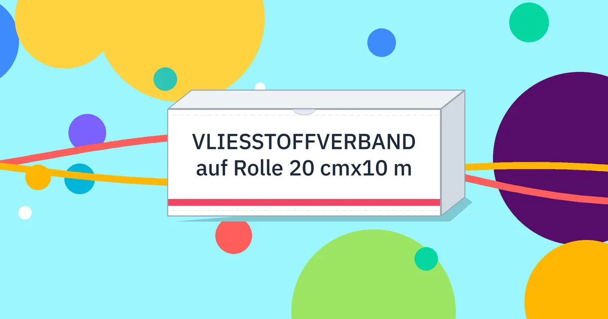 Symbolbild: Packung mit der Aufschrift VLIESSTOFFVERBAND auf Rolle 20 cmx10 m (PZN 18260167) – Verfügbarkeit und Bezug in Apotheken in Frankfurt am Main