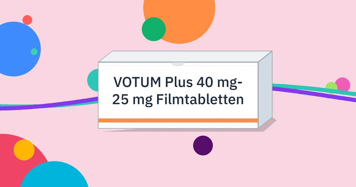 Symbolbild: Packung mit der Aufschrift VOTUM Plus 40 mg-25 mg Filmtabletten (PZN 06149418) – Verfügbarkeit und Bezug in Apotheken in Frankfurt am Main