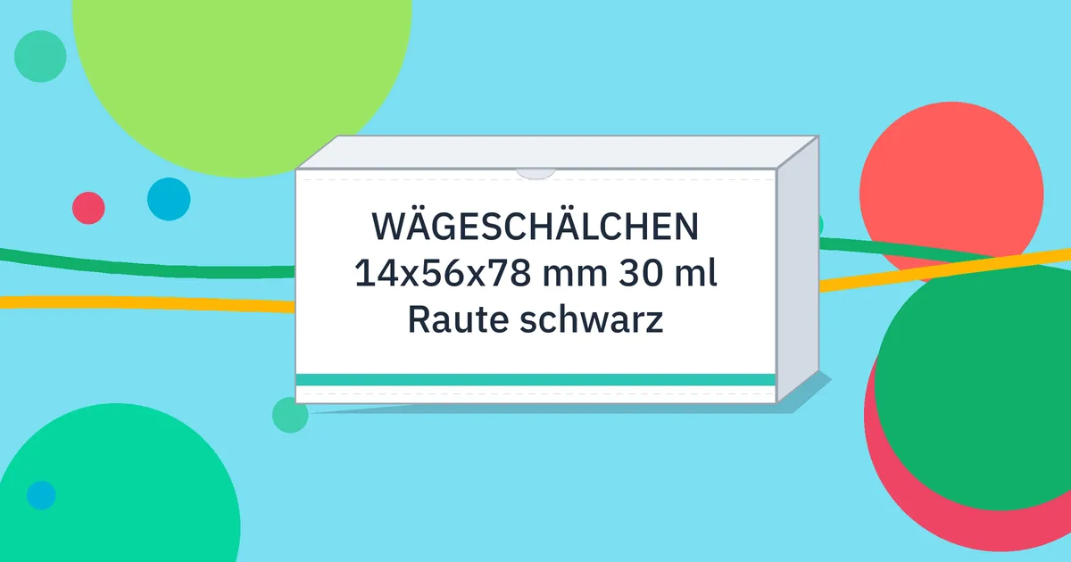 Symbolbild: Packung mit der Aufschrift WÄGESCHÄLCHEN 14x56x78 mm 30 ml Raute schwarz (PZN 18770744) – Verfügbarkeit und Bezug in Apotheken in Frankfurt am Main