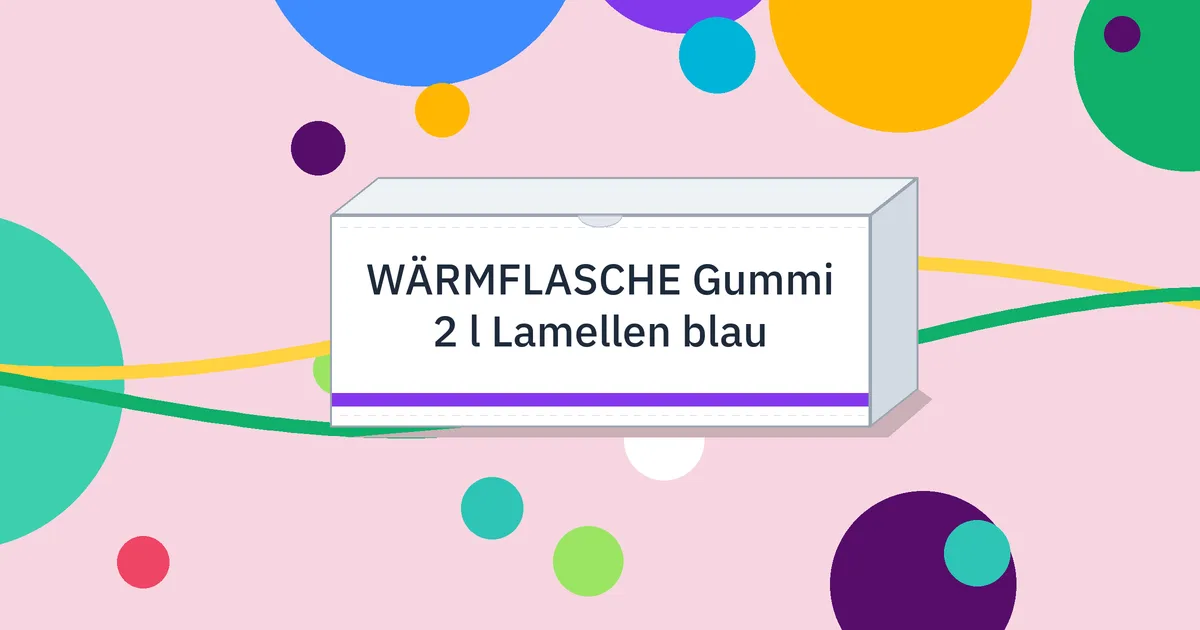 Symbolbild: Packung mit der Aufschrift WÄRMFLASCHE Gummi 2 l Lamellen blau (PZN 20133944) – Verfügbarkeit und Bezug in Apotheken in Frankfurt am Main