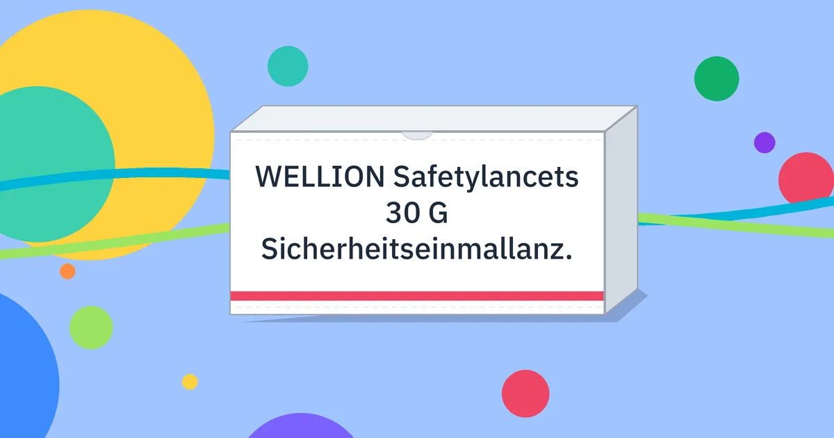 Symbolbild: Packung mit der Aufschrift WELLION Safetylancets 30 G Sicherheitseinmallanz. (PZN 20740609) – Verfügbarkeit und Bezug in Apotheken in Frankfurt am Main