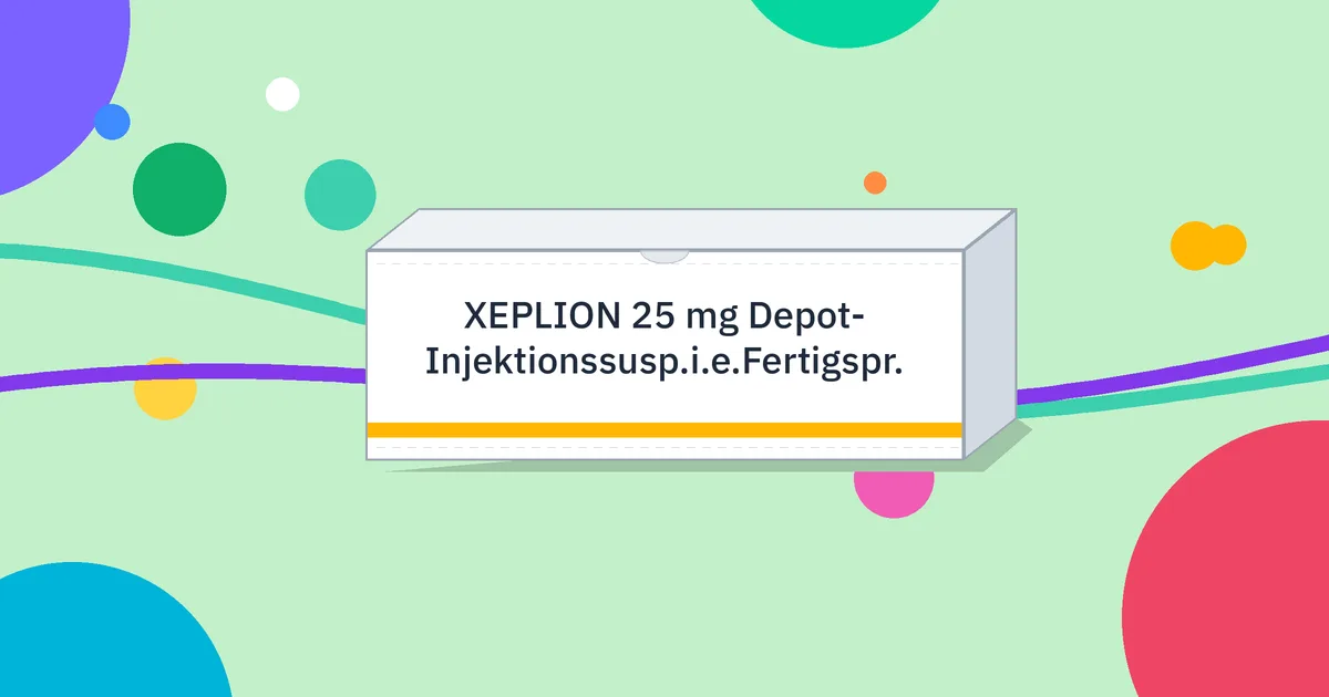 Symbolbild: Packung mit der Aufschrift XEPLION 25 mg Depot-Injektionssusp.i.e.Fertigspr. (PZN 17312867) – Verfügbarkeit und Bezug in Apotheken in Frankfurt am Main