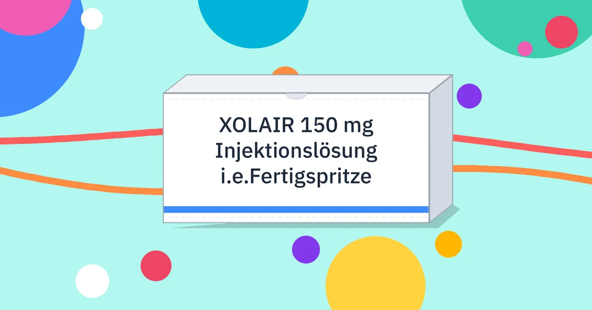 Symbolbild: Packung mit der Aufschrift XOLAIR 150 mg Injektionslösung i.e.Fertigspritze (PZN 18116513) – Verfügbarkeit und Bezug in Apotheken in Frankfurt am Main