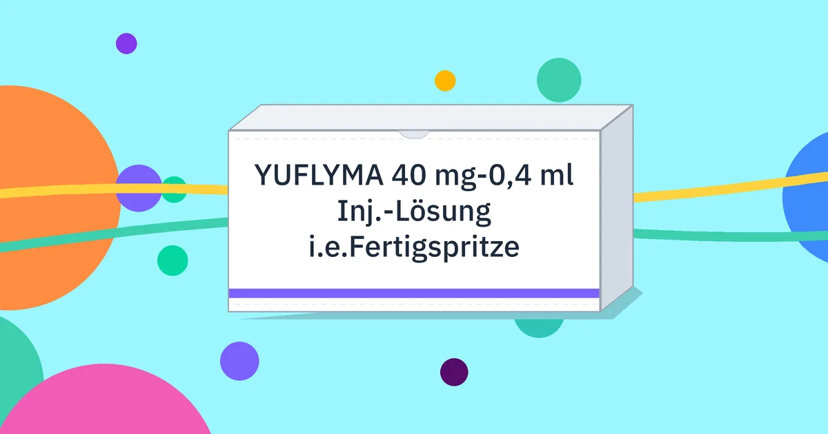 Symbolbild: Packung mit der Aufschrift YUFLYMA 40 mg-0,4 ml Inj.-Lösung i.e.Fertigspritze (PZN 17896420) – Verfügbarkeit und Bezug in Apotheken in Frankfurt am Main