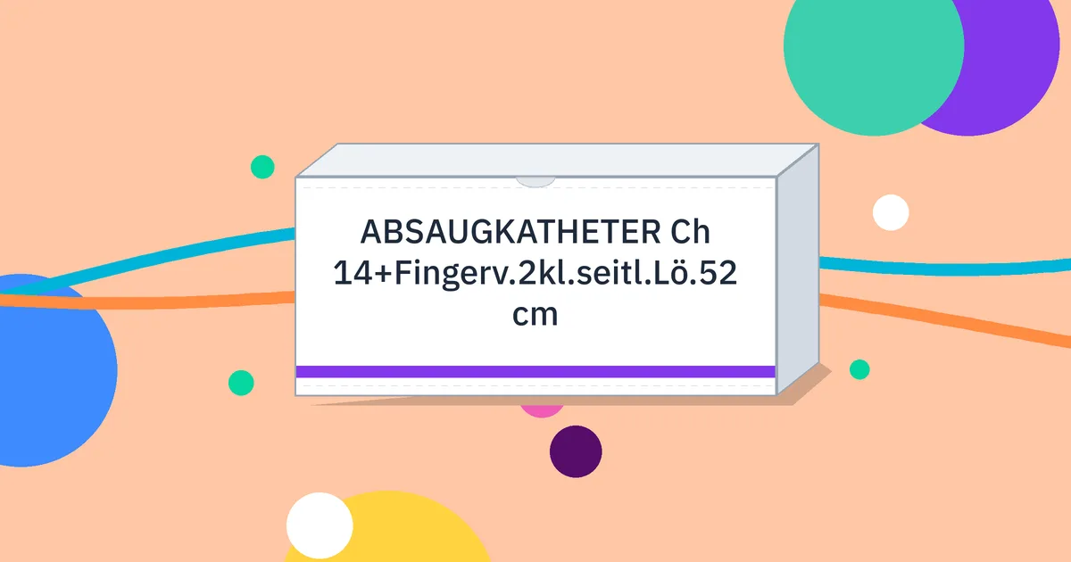 Symbolbild: Packung mit der Aufschrift ABSAUGKATHETER Ch 14+Fingerv.2kl.seitl.Lö.52 cm (PZN 09091866) – Verfügbarkeit und Bezug in Apotheken in Frankfurt am Main