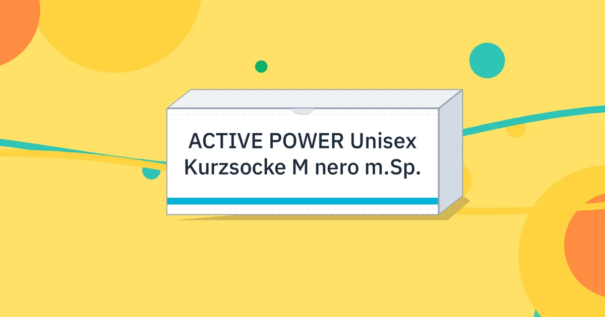 Symbolbild: Packung mit der Aufschrift ACTIVE POWER Unisex Kurzsocke M nero m.Sp. (PZN 16194443) – Verfügbarkeit und Bezug in Apotheken in Frankfurt am Main