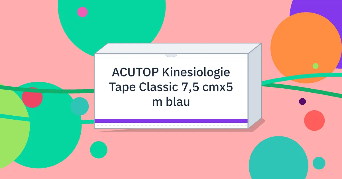 Symbolbild: Packung mit der Aufschrift ACUTOP Kinesiologie Tape Classic 7,5 cmx5 m blau (PZN 18083021) – Verfügbarkeit und Bezug in Apotheken in Frankfurt am Main