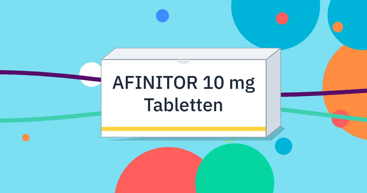 Symbolbild: Packung mit der Aufschrift AFINITOR 10 mg Tabletten (PZN 10211175) – Verfügbarkeit und Bezug in Apotheken in Frankfurt am Main