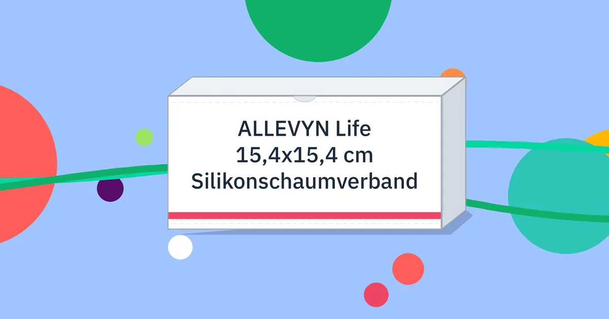 Symbolbild: Packung mit der Aufschrift ALLEVYN Life 15,4x15,4 cm Silikonschaumverband (PZN 17604363) – Verfügbarkeit und Bezug in Apotheken in Frankfurt am Main