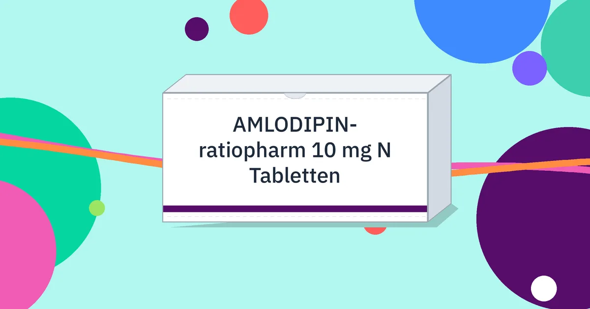 Symbolbild: Packung mit der Aufschrift AMLODIPIN-ratiopharm 10 mg N Tabletten (PZN 02634536) – Verfügbarkeit und Bezug in Apotheken in Frankfurt am Main