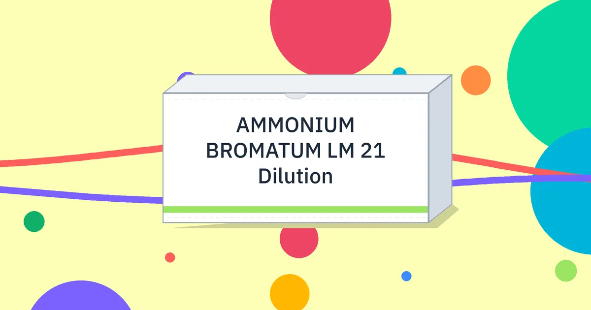 Symbolbild: Packung mit der Aufschrift AMMONIUM BROMATUM LM 21 Dilution (PZN 13320516) – Verfügbarkeit und Bezug in Apotheken in Frankfurt am Main