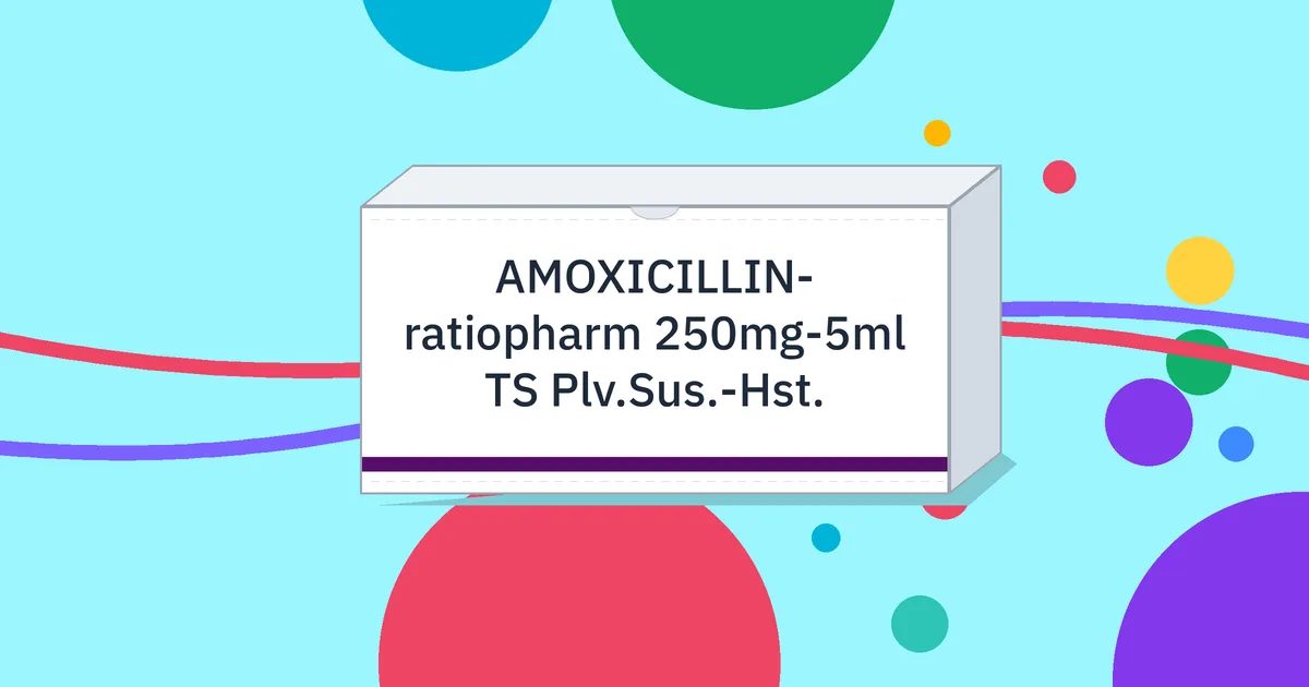 Symbolbild: Packung mit der Aufschrift AMOXICILLIN-ratiopharm 250mg-5ml TS Plv.Sus.-Hst. (PZN 03525915) – Verfügbarkeit und Bezug in Apotheken in Frankfurt am Main