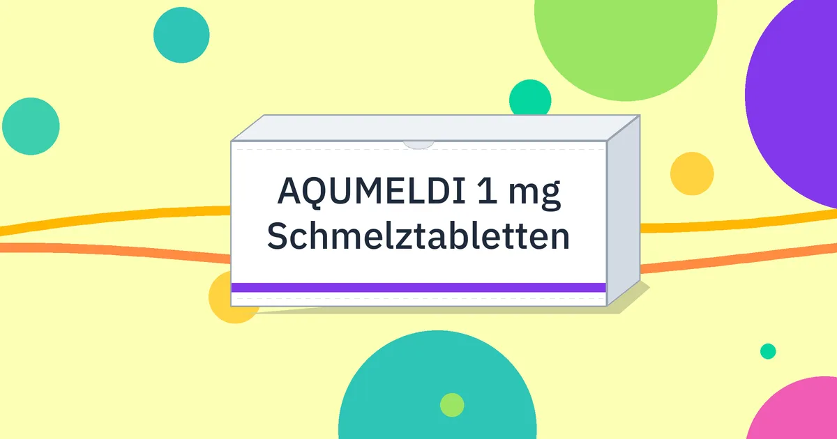 Symbolbild: Packung mit der Aufschrift AQUMELDI 1 mg Schmelztabletten (PZN 18437039) – Verfügbarkeit und Bezug in Apotheken in Frankfurt am Main