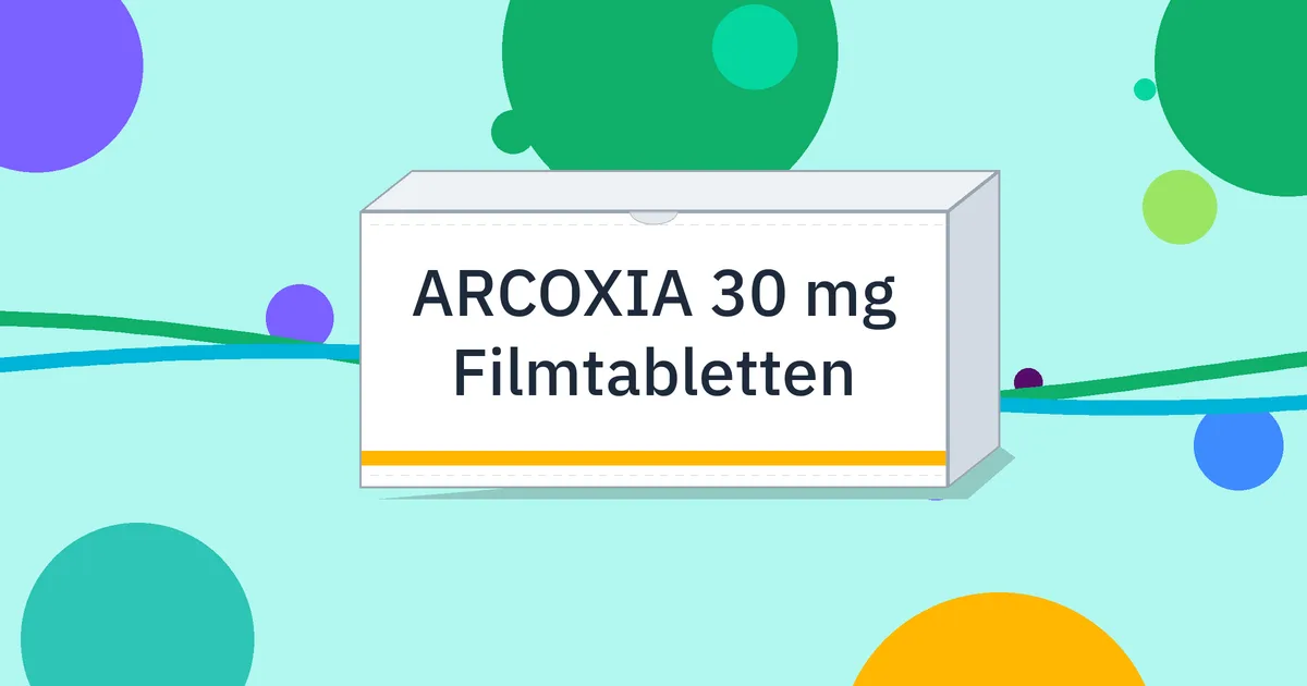 Symbolbild: Packung mit der Aufschrift ARCOXIA 30 mg Filmtabletten (PZN 11872298) – Verfügbarkeit und Bezug in Apotheken in Frankfurt am Main