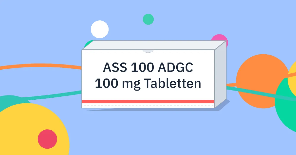 Symbolbild: Packung mit der Aufschrift ASS 100 ADGC 100 mg Tabletten (PZN 19430921) – Verfügbarkeit und Bezug in Apotheken in Frankfurt am Main