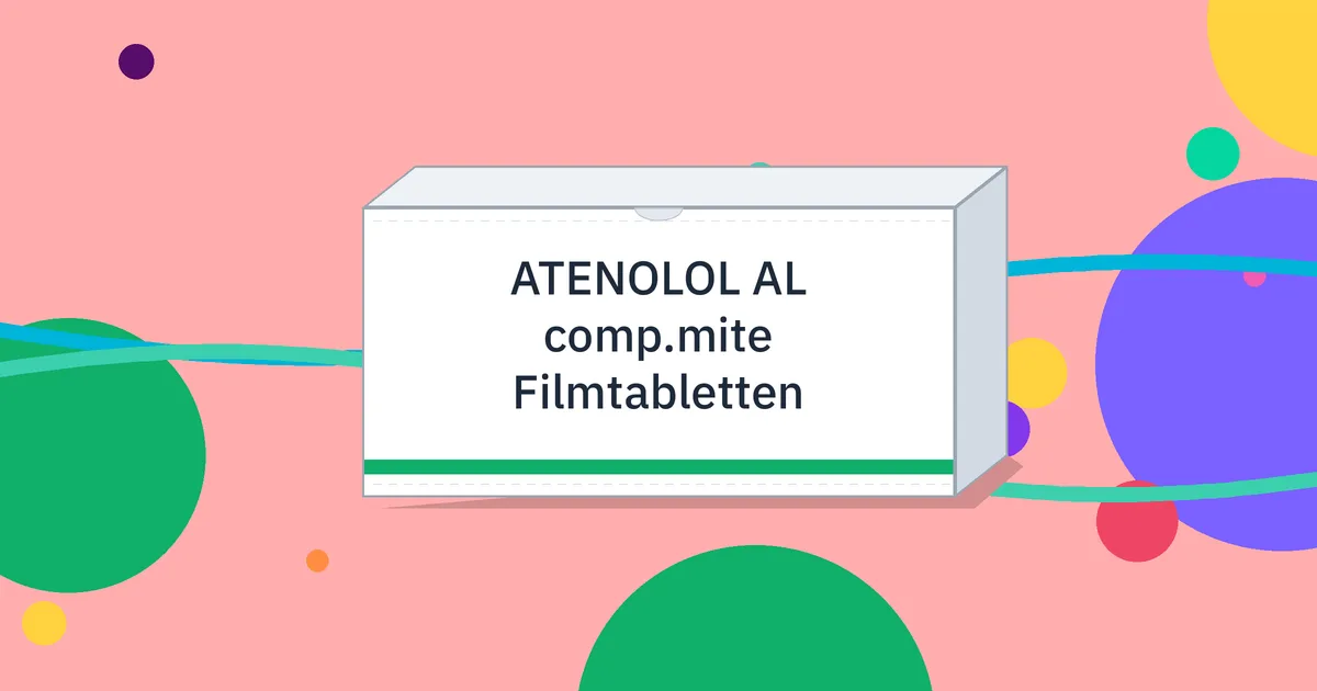 Symbolbild: Packung mit der Aufschrift ATENOLOL AL comp.mite Filmtabletten (PZN 04859133) – Verfügbarkeit und Bezug in Apotheken in Frankfurt am Main