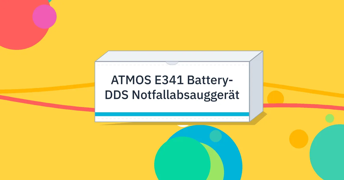 Symbolbild: Packung mit der Aufschrift ATMOS E341 Battery-DDS Notfallabsauggerät (PZN 11549373) – Verfügbarkeit und Bezug in Apotheken in Frankfurt am Main