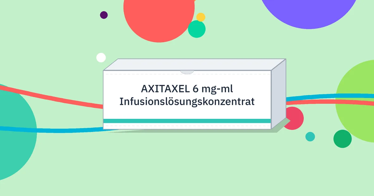 Symbolbild: Packung mit der Aufschrift AXITAXEL 6 mg-ml Infusionslösungskonzentrat (PZN 04616063) – Verfügbarkeit und Bezug in Apotheken in Frankfurt am Main