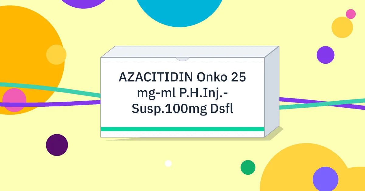 Symbolbild: Packung mit der Aufschrift AZACITIDIN Onko 25 mg-ml P.H.Inj.-Susp.100mg Dsfl (PZN 18351102) – Verfügbarkeit und Bezug in Apotheken in Frankfurt am Main