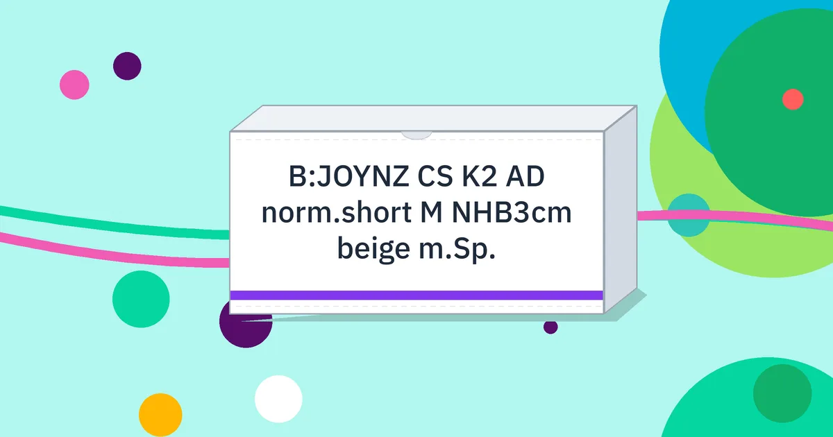 Symbolbild: Packung mit der Aufschrift B:JOYNZ CS K2 AD norm.short M NHB3cm beige m.Sp. (PZN 20526879) – Verfügbarkeit und Bezug in Apotheken in Frankfurt am Main