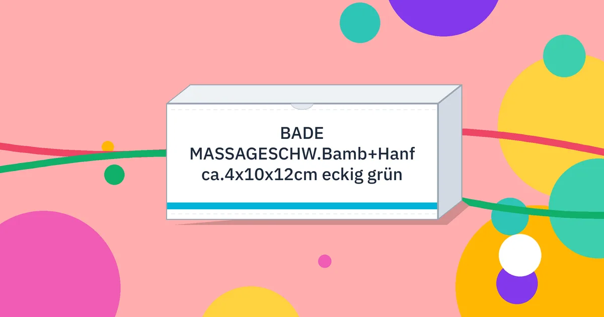 Symbolbild: Packung mit der Aufschrift BADE MASSAGESCHW.Bamb+Hanf ca.4x10x12cm eckig grün (PZN 14154907) – Verfügbarkeit und Bezug in Apotheken in Frankfurt am Main