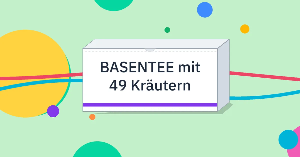 Symbolbild: Packung mit der Aufschrift BASENTEE mit 49 Kräutern (PZN 07699285) – Verfügbarkeit und Bezug in Apotheken in Frankfurt am Main