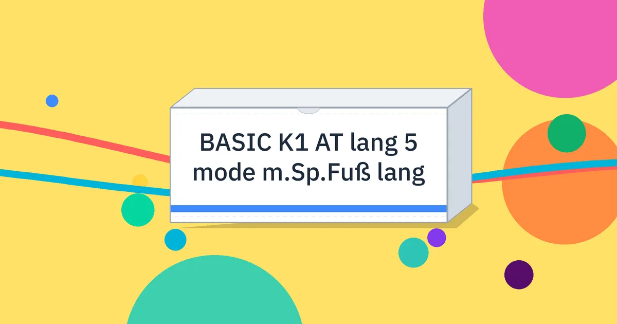 Symbolbild: Packung mit der Aufschrift BASIC K1 AT lang 5 mode m.Sp.Fuß lang (PZN 20263121) – Verfügbarkeit und Bezug in Apotheken in Frankfurt am Main