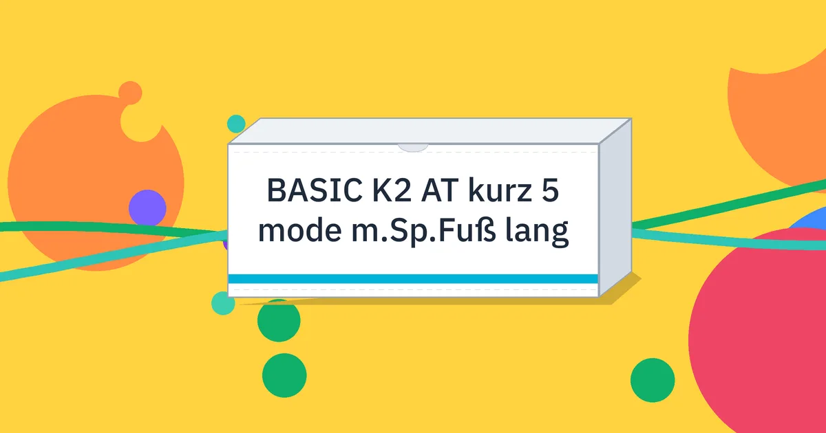 Symbolbild: Packung mit der Aufschrift BASIC K2 AT kurz 5 mode m.Sp.Fuß lang (PZN 20269750) – Verfügbarkeit und Bezug in Apotheken in Frankfurt am Main