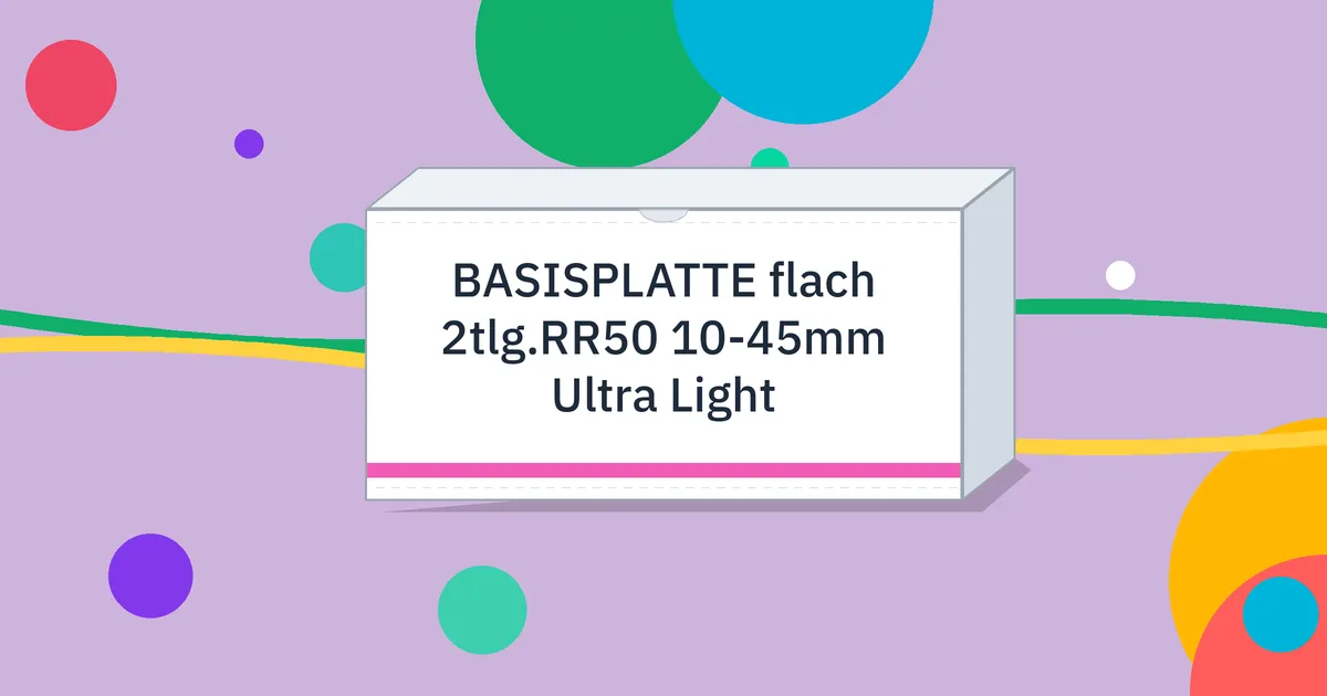 Symbolbild: Packung mit der Aufschrift BASISPLATTE flach 2tlg.RR50 10-45mm Ultra Light (PZN 11303353) – Verfügbarkeit und Bezug in Apotheken in Frankfurt am Main