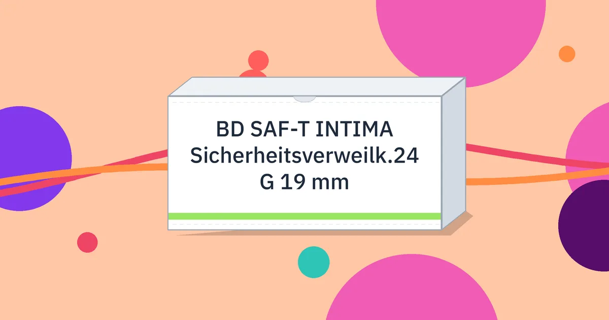 Symbolbild: Packung mit der Aufschrift BD SAF-T INTIMA Sicherheitsverweilk.24 G 19 mm (PZN 10011878) – Verfügbarkeit und Bezug in Apotheken in Frankfurt am Main