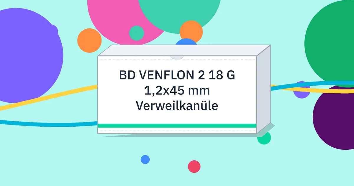 Symbolbild: Packung mit der Aufschrift BD VENFLON 2 18 G 1,2x45 mm Verweilkanüle (PZN 03533062) – Verfügbarkeit und Bezug in Apotheken in Frankfurt am Main