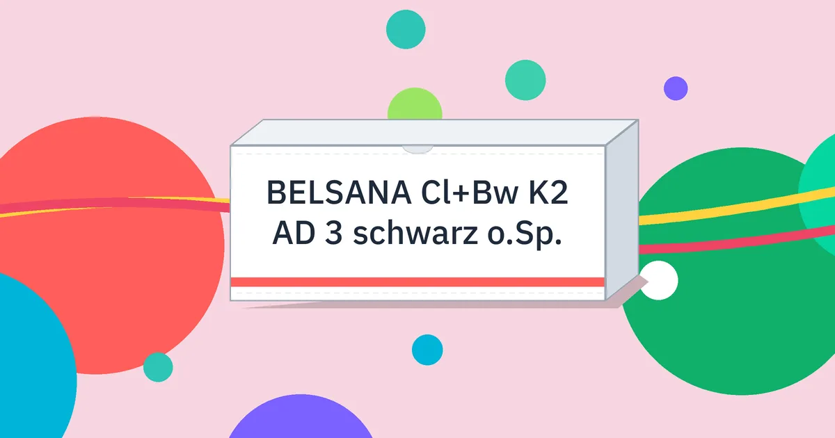 Symbolbild: Packung mit der Aufschrift BELSANA Cl+Bw K2 AD 3 schwarz o.Sp. (PZN 12241080) – Verfügbarkeit und Bezug in Apotheken in Frankfurt am Main