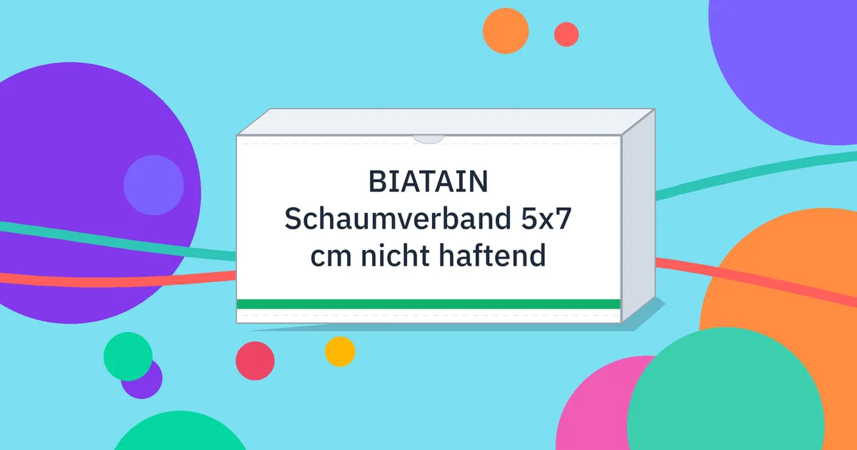Symbolbild: Packung mit der Aufschrift BIATAIN Schaumverband 5x7 cm nicht haftend (PZN 18125363) – Verfügbarkeit und Bezug in Apotheken in Frankfurt am Main
