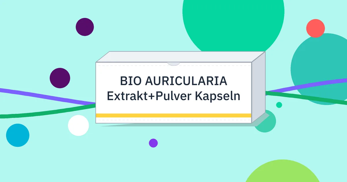 Symbolbild: Packung mit der Aufschrift BIO AURICULARIA Extrakt+Pulver Kapseln (PZN 17566349) – Verfügbarkeit und Bezug in Apotheken in Frankfurt am Main