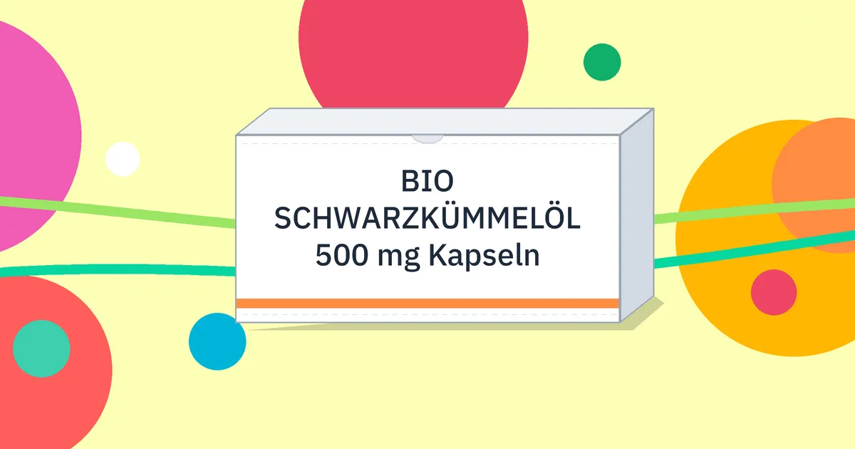 Symbolbild: Packung mit der Aufschrift BIO SCHWARZKÜMMELÖL 500 mg Kapseln (PZN 11071084) – Verfügbarkeit und Bezug in Apotheken in Frankfurt am Main