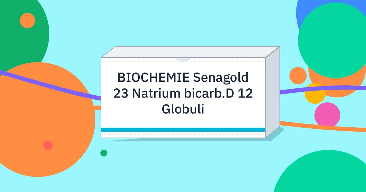 Symbolbild: Packung mit der Aufschrift BIOCHEMIE Senagold 23 Natrium bicarb.D 12 Globuli (PZN 09214808) – Verfügbarkeit und Bezug in Apotheken in Frankfurt am Main