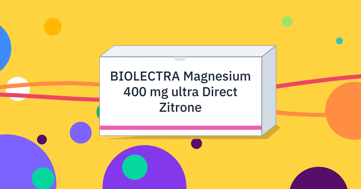 Symbolbild: Packung mit der Aufschrift BIOLECTRA Magnesium 400 mg ultra Direct Zitrone (PZN 14371289) – Verfügbarkeit und Bezug in Apotheken in Frankfurt am Main