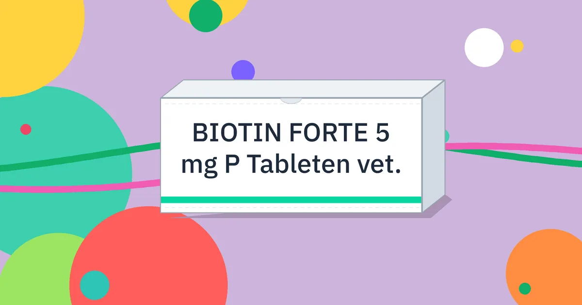 Symbolbild: Packung mit der Aufschrift BIOTIN FORTE 5 mg P Tableten vet. (PZN 02379044) – Verfügbarkeit und Bezug in Apotheken in Frankfurt am Main