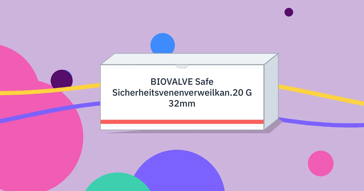 Symbolbild: Packung mit der Aufschrift BIOVALVE Safe Sicherheitsvenenverweilkan.20 G 32mm (PZN 09646850) – Verfügbarkeit und Bezug in Apotheken in Frankfurt am Main