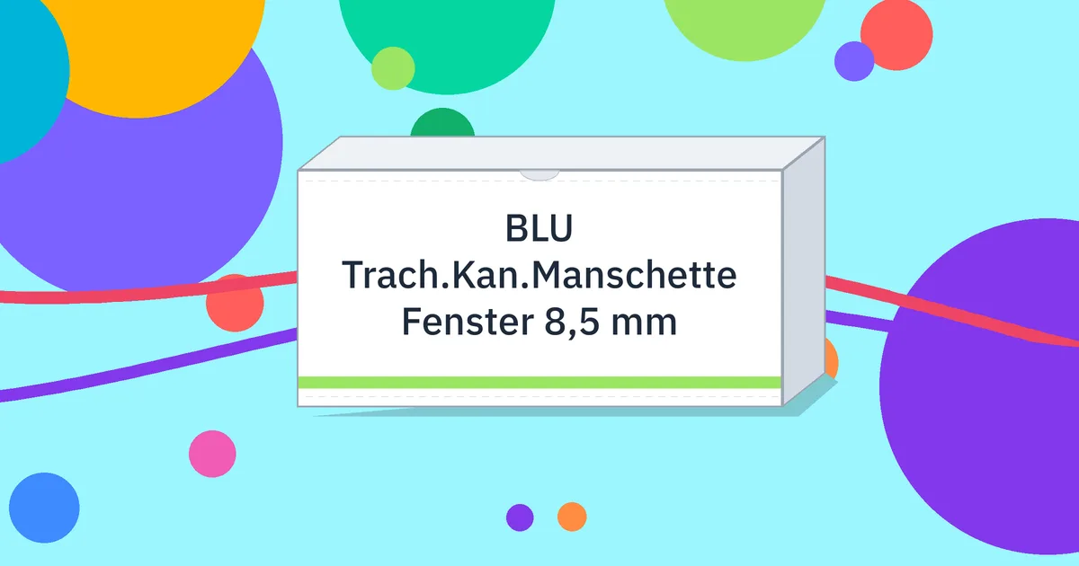 Symbolbild: Packung mit der Aufschrift BLU Trach.Kan.Manschette Fenster 8,5 mm (PZN 09216434) – Verfügbarkeit und Bezug in Apotheken in Frankfurt am Main