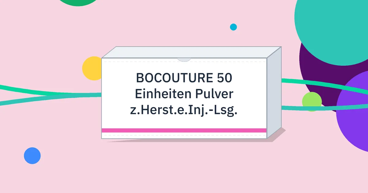 Symbolbild: Packung mit der Aufschrift BOCOUTURE 50 Einheiten Pulver z.Herst.e.Inj.-Lsg. (PZN 20407123) – Verfügbarkeit und Bezug in Apotheken in Frankfurt am Main