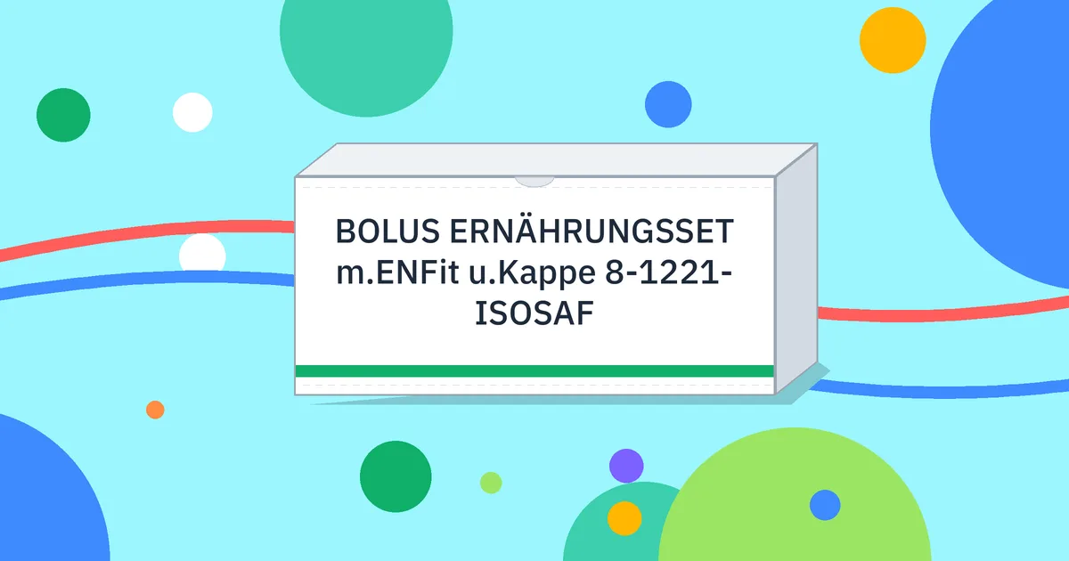 Symbolbild: Packung mit der Aufschrift BOLUS ERNÄHRUNGSSET m.ENFit u.Kappe 8-1221-ISOSAF (PZN 14345240) – Verfügbarkeit und Bezug in Apotheken in Frankfurt am Main