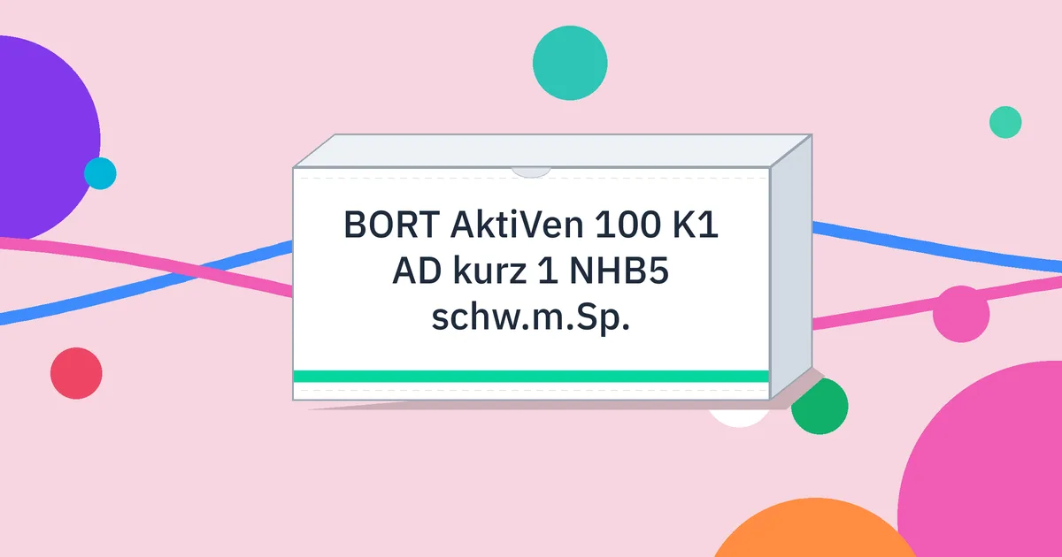 Symbolbild: Packung mit der Aufschrift BORT AktiVen 100 K1 AD kurz 1 NHB5 schw.m.Sp. (PZN 17497430) – Verfügbarkeit und Bezug in Apotheken in Frankfurt am Main