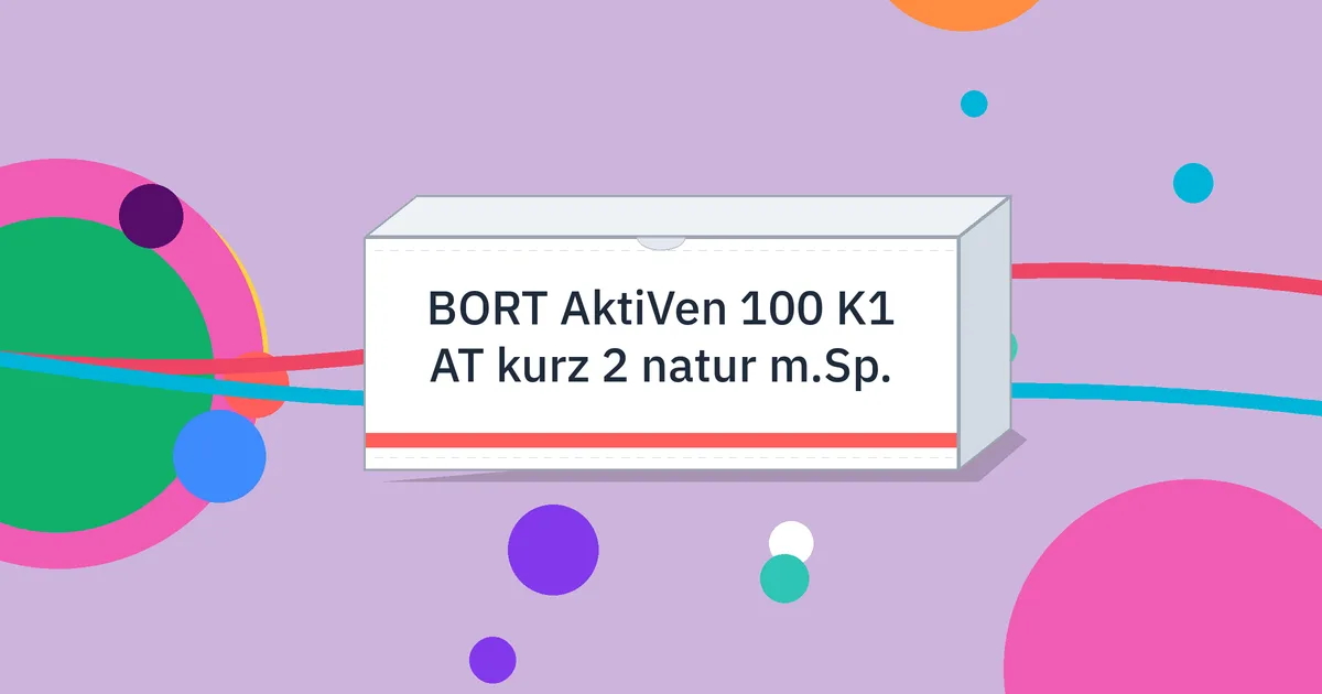 Symbolbild: Packung mit der Aufschrift BORT AktiVen 100 K1 AT kurz 2 natur m.Sp. (PZN 13736470) – Verfügbarkeit und Bezug in Apotheken in Frankfurt am Main