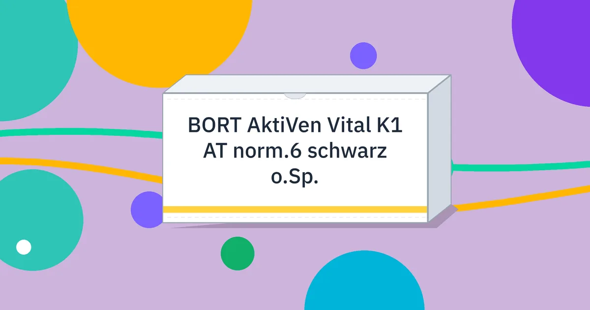 Symbolbild: Packung mit der Aufschrift BORT AktiVen Vital K1 AT norm.6 schwarz o.Sp. (PZN 13739712) – Verfügbarkeit und Bezug in Apotheken in Frankfurt am Main
