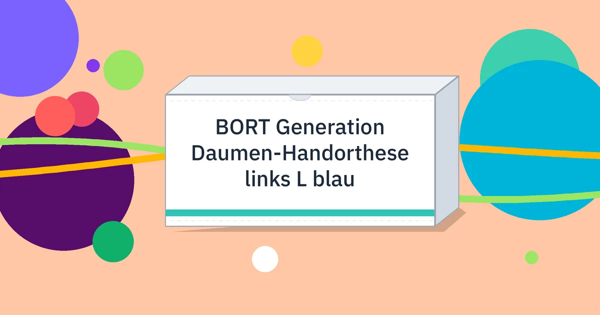 Symbolbild: Packung mit der Aufschrift BORT Generation Daumen-Handorthese links L blau (PZN 13911743) – Verfügbarkeit und Bezug in Apotheken in Frankfurt am Main