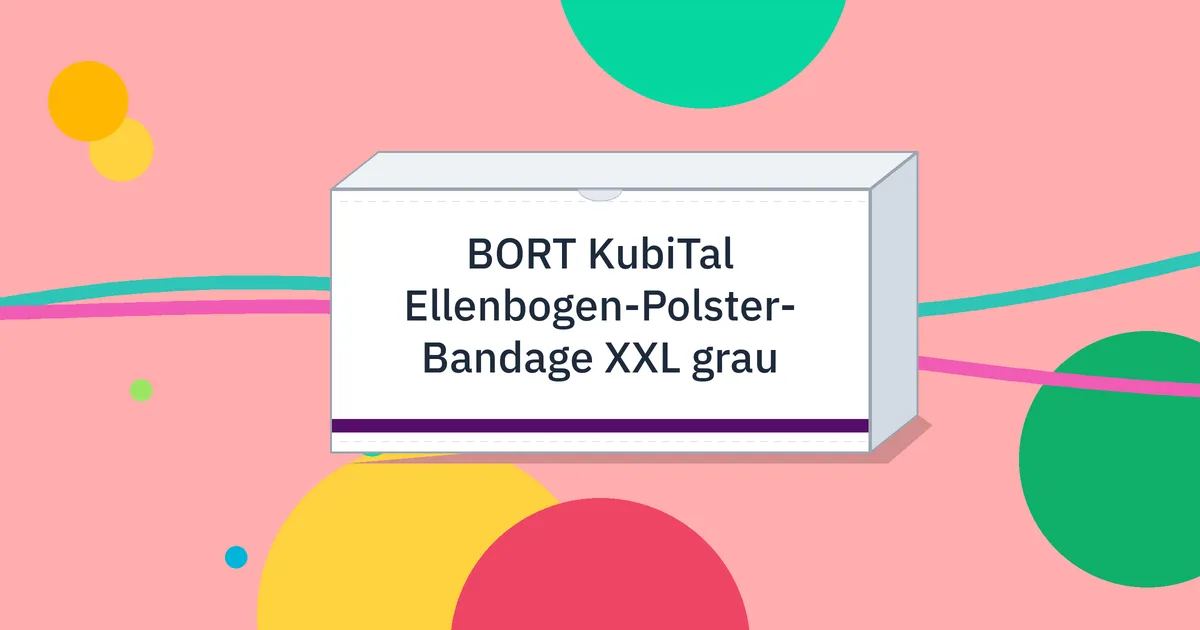 Symbolbild: Packung mit der Aufschrift BORT KubiTal Ellenbogen-Polster-Bandage XXL grau (PZN 18270421) – Verfügbarkeit und Bezug in Apotheken in Frankfurt am Main