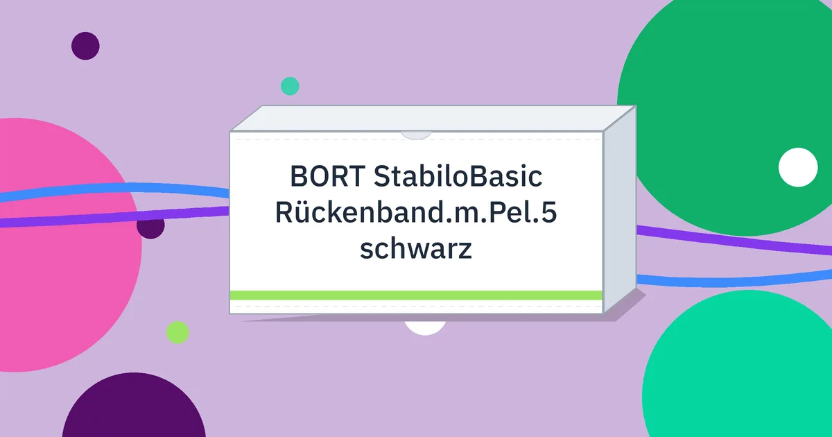 Symbolbild: Packung mit der Aufschrift BORT StabiloBasic Rückenband.m.Pel.5 schwarz (PZN 02746689) – Verfügbarkeit und Bezug in Apotheken in Frankfurt am Main
